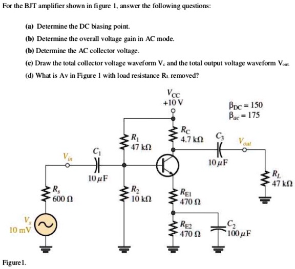 SOLVED: For the BJT amplifier shown in Figure 1, answer the following questions: a) Determine ...