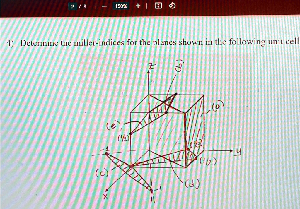4) Determine the miller-indices for the planes shown in the following unit cell