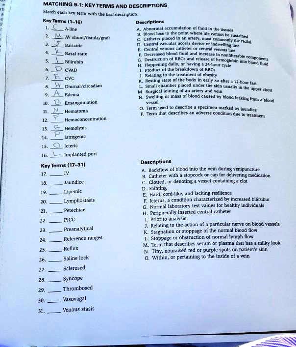 matching 9 1 key terms and descriptions match each key feri wlth the bert descriplion htart 1 ...