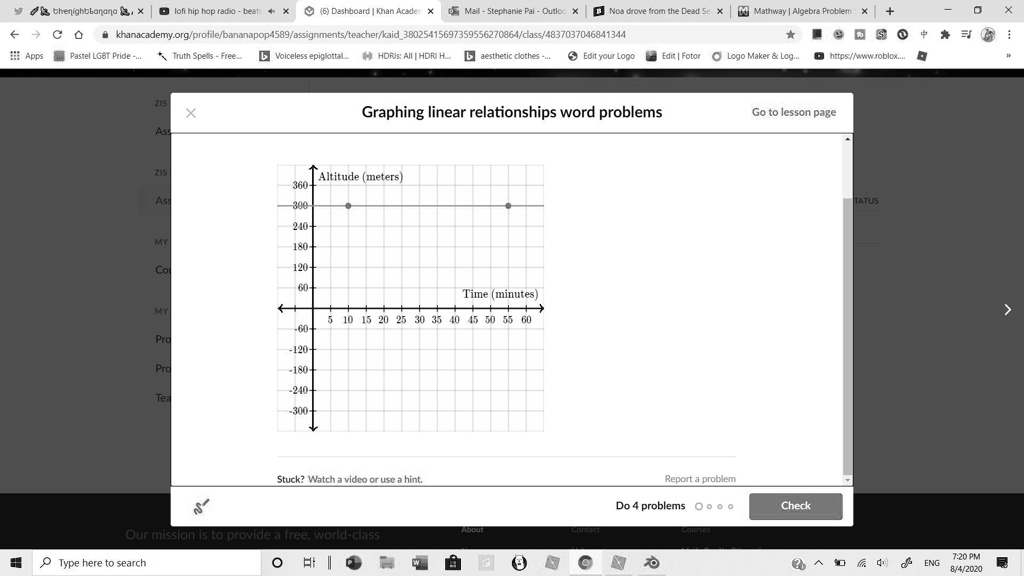 [GET ANSWER] Graphing linear relationships word problems Altitude ...