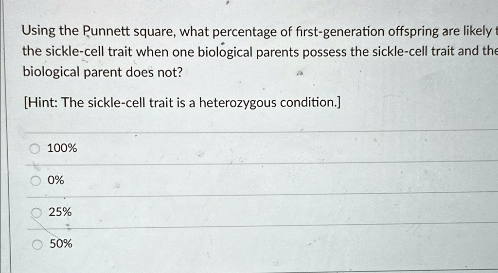 SOLVED: Using the Punnett square, what percentage of first-generation ...