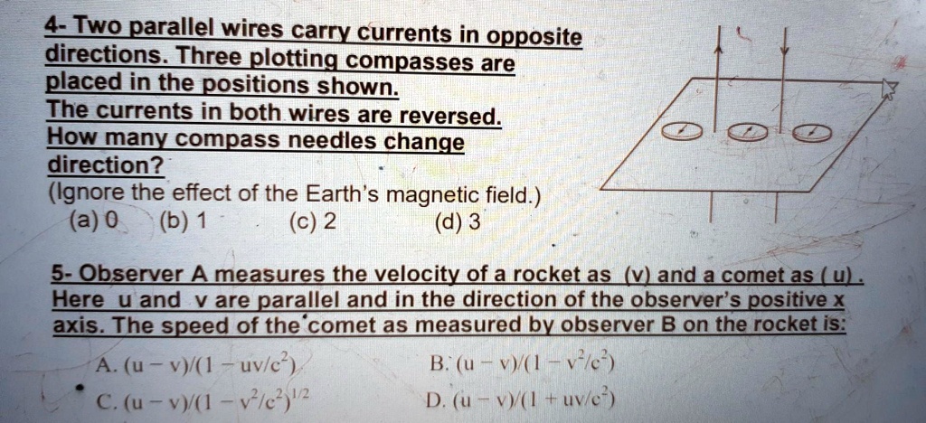 SOLVED: 4. Two parallel wires carry currents in opposite directions ...