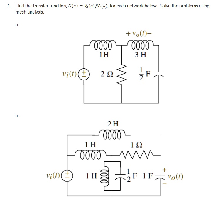 SOLVED: 1. Find the transfer function, G(s) = V(s)/V(s), for each network below. Solve the ...