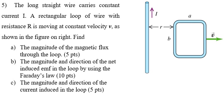 SOLVED: The long straight wire carries constant current rectangular loop of wire with resistance ...