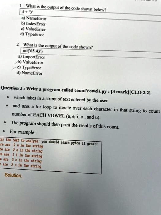1 What Is The Output Of The Code Shown Below 4 3 A Nameerror B Indexerror C Valueerror D