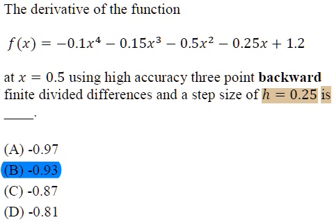 SOLVED: The derivative of the finction f(x) O.1x" 0.15x3 0.5x2 0.25x ...