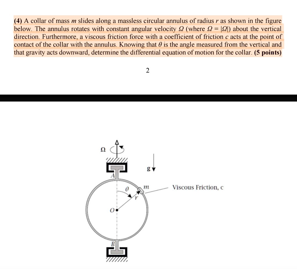 (4) A collar of mass m slides along a massless circular annulus of ...