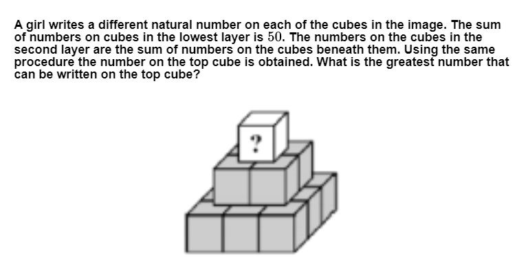 SOLVED:A girl writes a different natural number on each of the cubes in ...