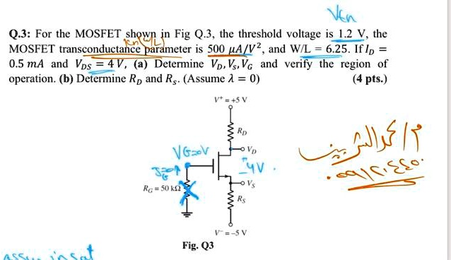 SOLVED: Q.3: For the MOSFET shown in Fig Q.3, the threshold voltage is ...