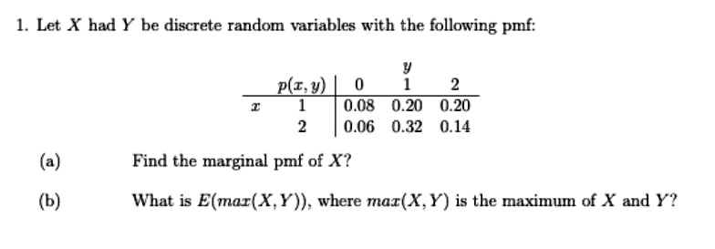 Solved Please Help Thanks 1 Let X Had Y Be Discrete Random