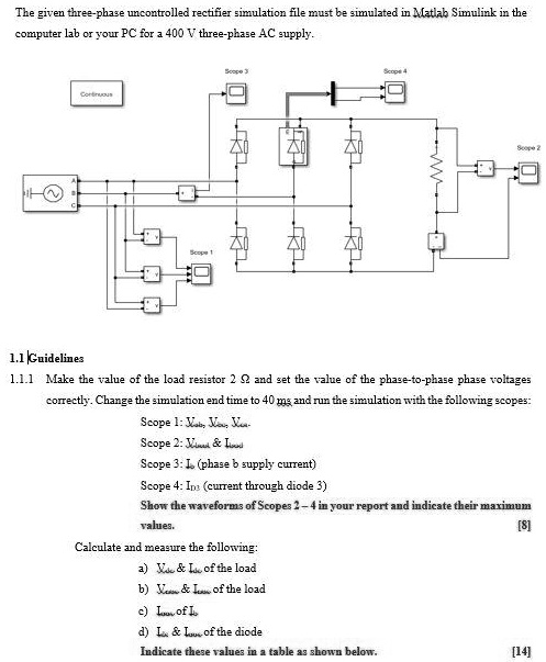 The given three-phase uncontrolled rectifier simulation file must be ...