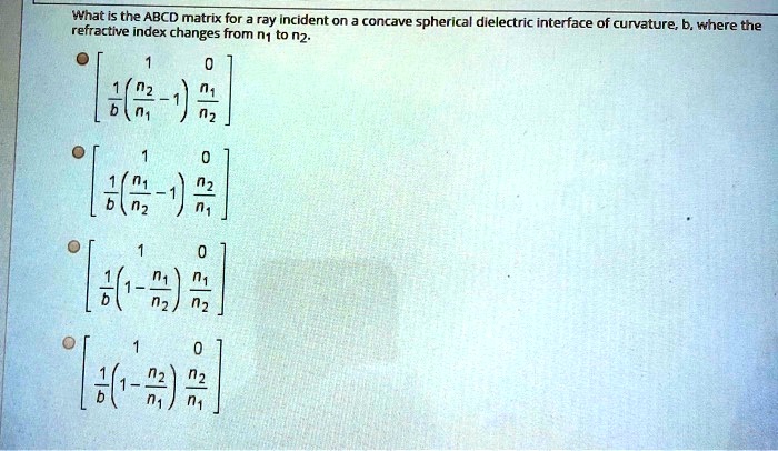 What is the ABCD matrix for a ray incident on a concave spherical ...