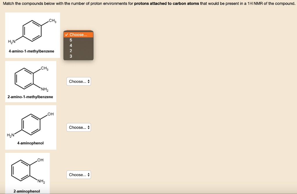SOLVED: Match the compounds below with the number of proton ...