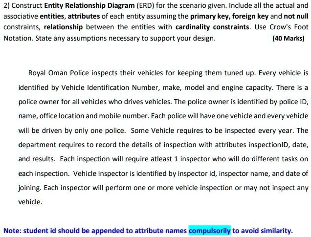 SOLVED: 2) Construct Entity Relationship Diagram (ERD) for the scenario ...