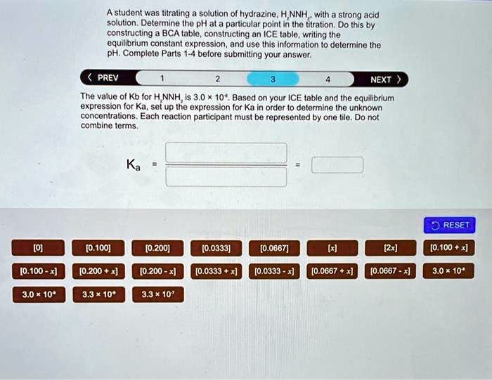 SOLVED: A student was titrating a solution of hydrazine, H.NNH2, with a strong acid solution ...
