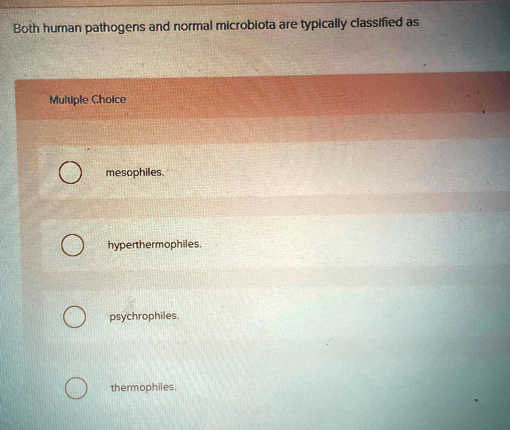 Both human pathogens and normal microbiota are typically classified as ...