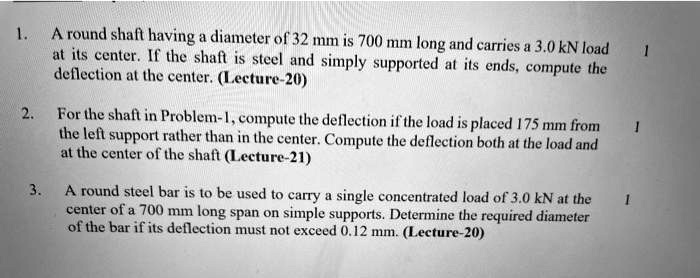SOLVED: A round shafi having : diameter ol 32 mm is 700 mm long and ...