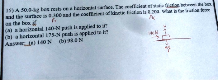 SOLVED: 15A 50.0-kg box rests on a horizontal surface. The coefficient of static friction ...