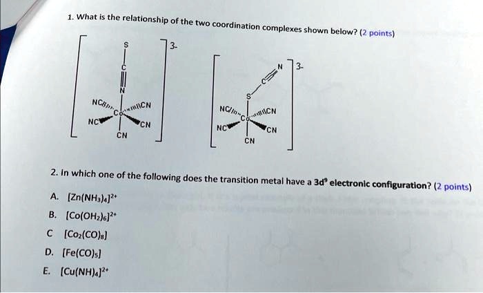 SOLVED: 1. What is the relationship of the two coordination complexes ...