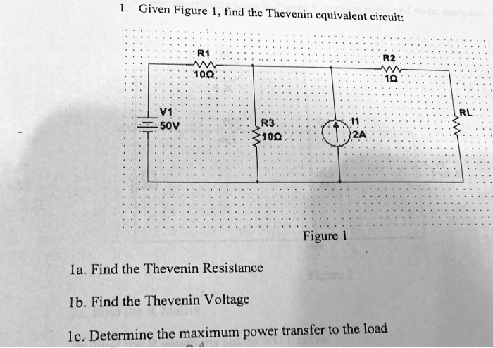 SOLVED: Given Figure 1, find the Thevenin equivalent circuit: R1 = 100Î© R2 = 10Î© V1 = 50V R3 ...