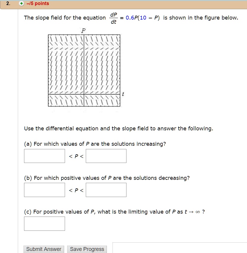 5 points the slope field for the equation dt 06p10 p is shown in the ...