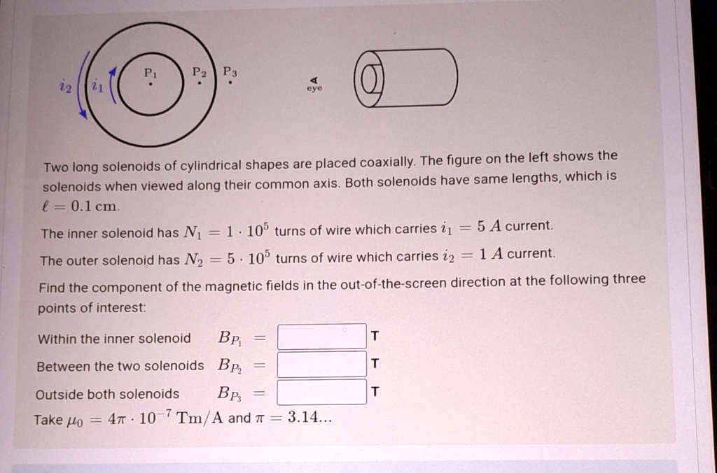 SOLVED: Two long solenoids of cylindrical shapes are placed coaxially ...
