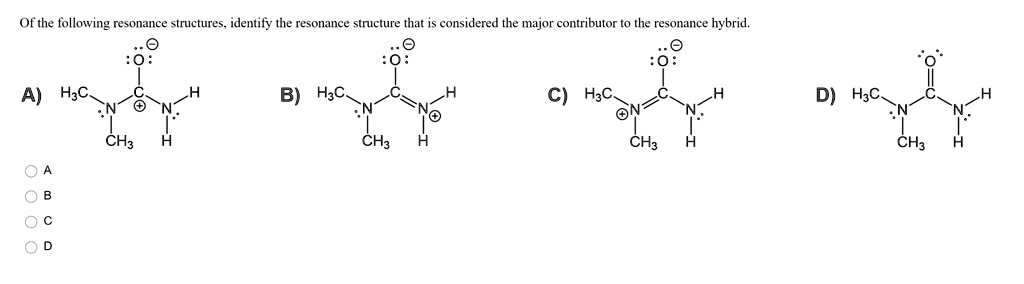 SOLVED: Of the following resonance structures. identify the resonance structure that considered ...