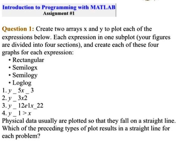 Solved Introduction To Programming With Matlab Assignment 1 Question 1 Create Two Arrays X