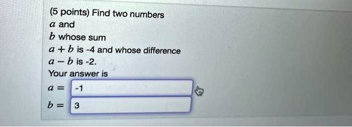 Solved 5 Points Find Two Numbers A And B Whose Sum A B Is 4 And Whose Difference 4 B Is