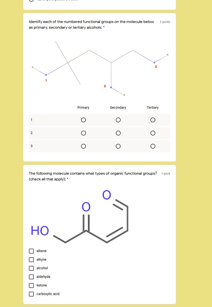 SOLVED: Identify each of the numbered functional groups on the molecule ... SOLVED: Identify each of the numbered functional groups on the molecule ...