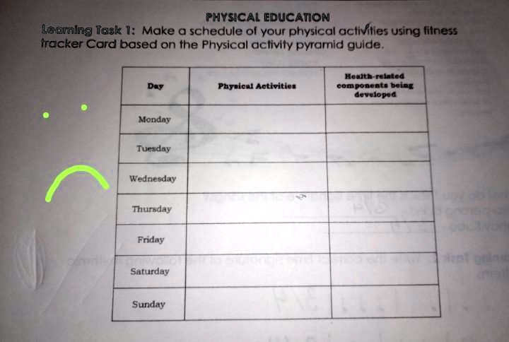 Learning Task 1: Make a schedule of your physical activities using a ...