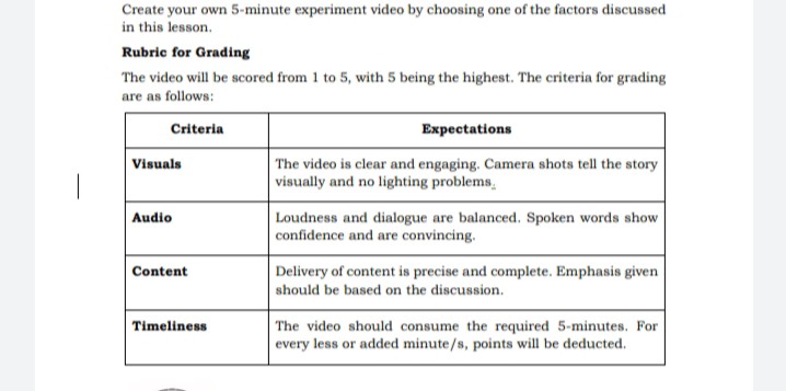 SOLVED: Create your own 5-minute experiment video by choosing one of ...