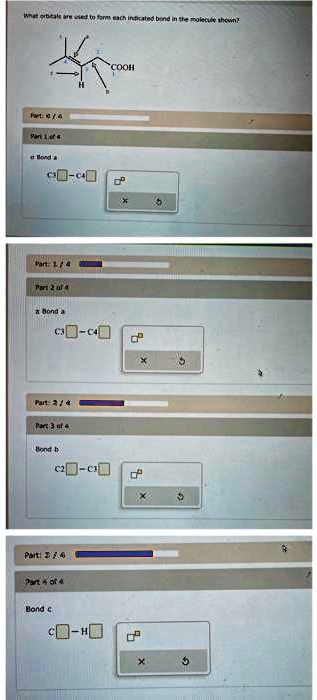 What orbitals are used to form each indicated bond in the molecule shown? - Par-4 Part2ur -c4 ...