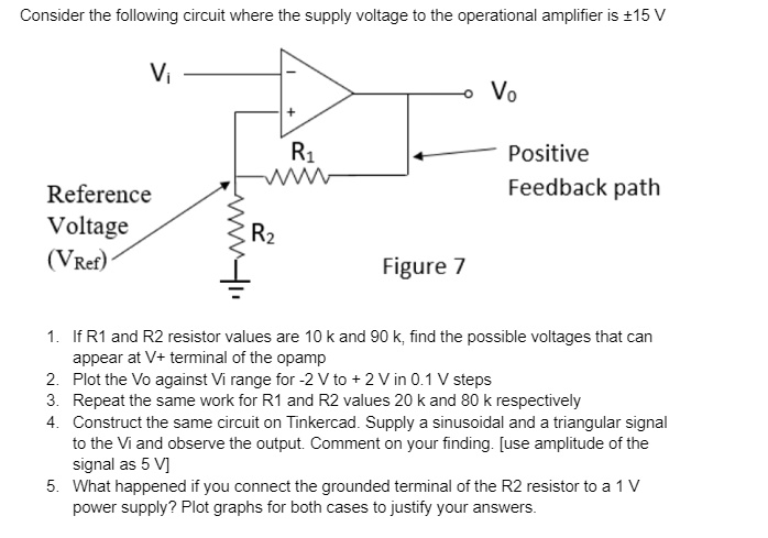 SOLVED: Consider the following circuit where the supply voltage to the operational amplifier is ...