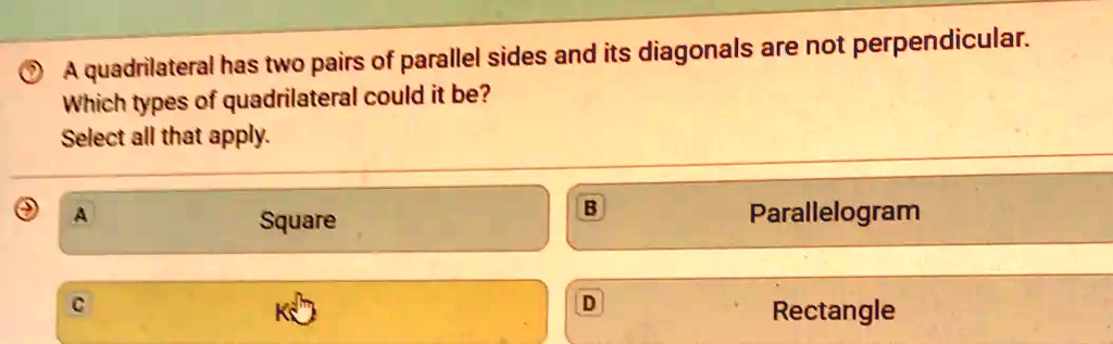 SOLVED: of parallel sides and its diagonals are not perpendicular ... SOLVED: of parallel sides and its diagonals are not perpendicular ...