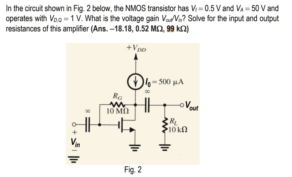 In the circuit shown in Fig. 2 below, the NMOS transistor has Vt = 0.5 ...
