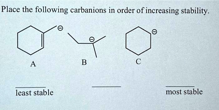 SOLVED: Place the following carbanions in order of increasing stability ...
