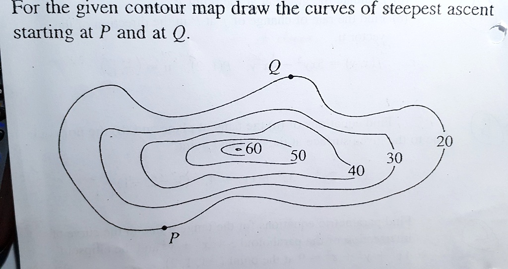 SOLVED: For the given contour map draw the curves of steepest ascent ...