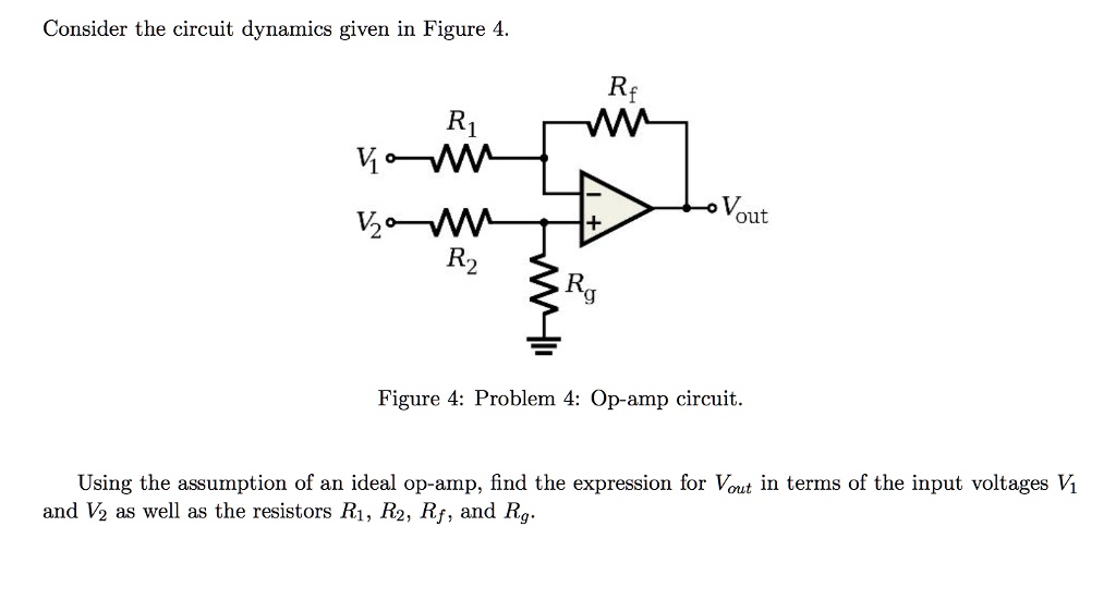 Consider the circuit dynamics given in Figure 4. Rf R1 W VW R2 Rg + Vout Figure 4: Problem 4: Op ...