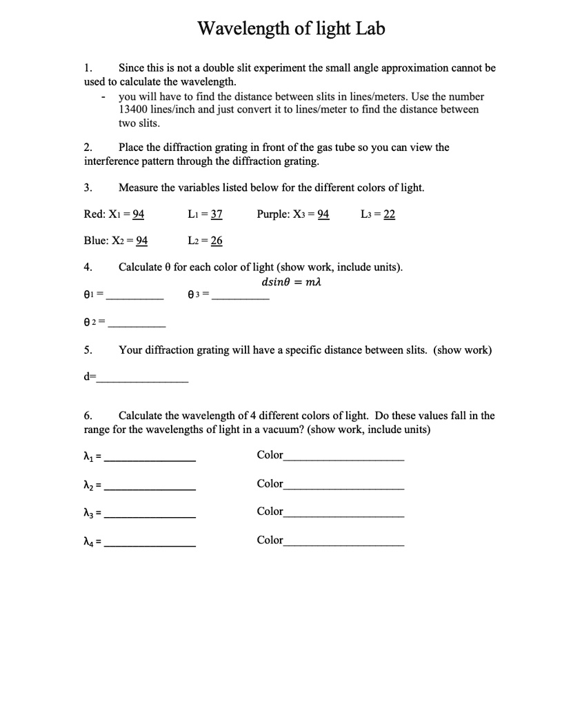 wavelength of light lab since this is not double slit experiment the ...
