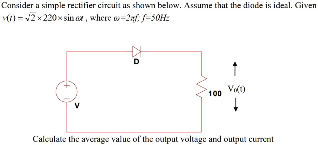 SOLVED: Consider a simple rectifier circuit as shown below. Assume that the diode is ideal ...