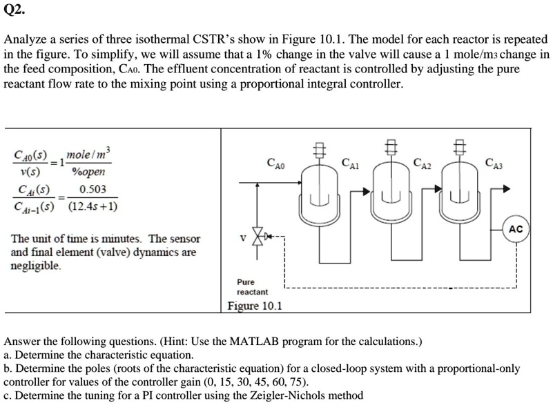 SOLVED: Q2. Analyze a series of three isothermal CSTRs shown in Figure 10.1. The model for each ...