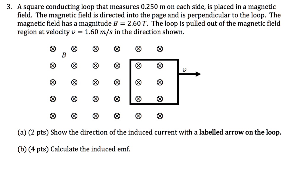 SOLVED: 3 A square conducting loop that measures 0.250 m on each side, is placed in a magnetic ...
