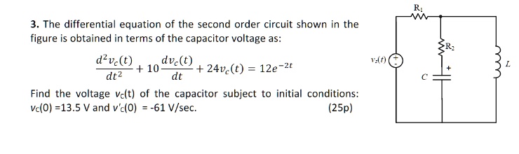 SOLVED: The differential equation of the second-order circuit shown in ...