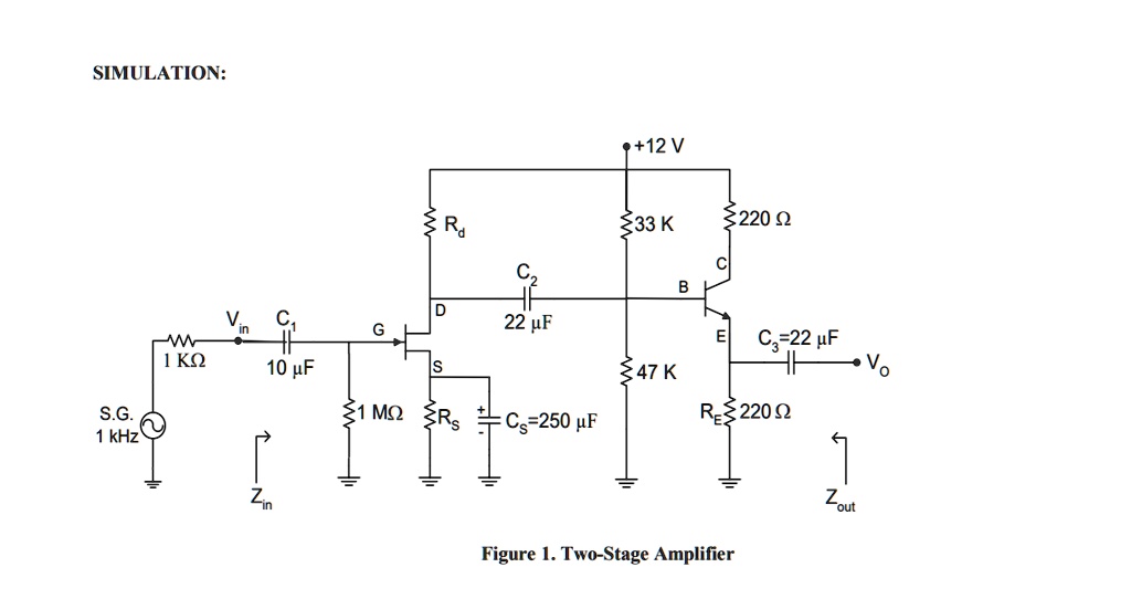 SIMULATION: +12 V Rd 33 K 220 ? C C2 B D Vin C1 G 22 µF E C3=22 µF 1 ...