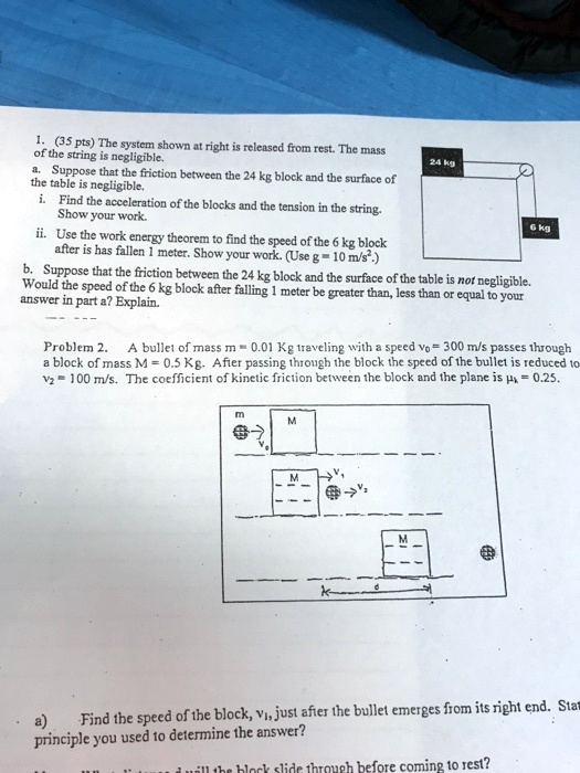35 pts the system shown right of the string released from rest the mass negligible suppose that ...