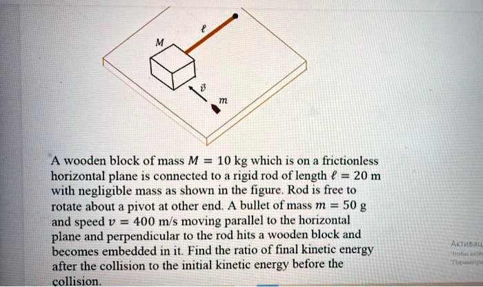SOLVED: A wooden block of mass M = 10 kg, which is on a frictionless horizontal plane, is ...
