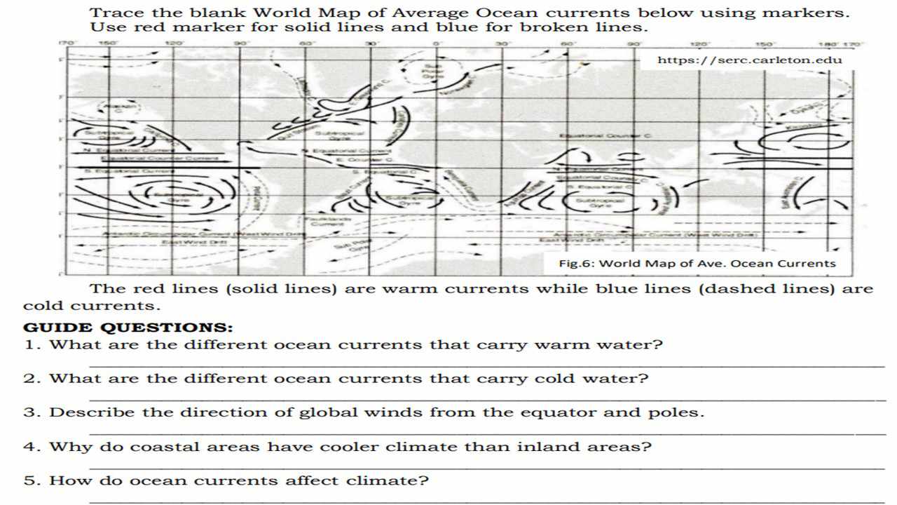 Trace the blank World Map of Average Ocean currents below using markers ...