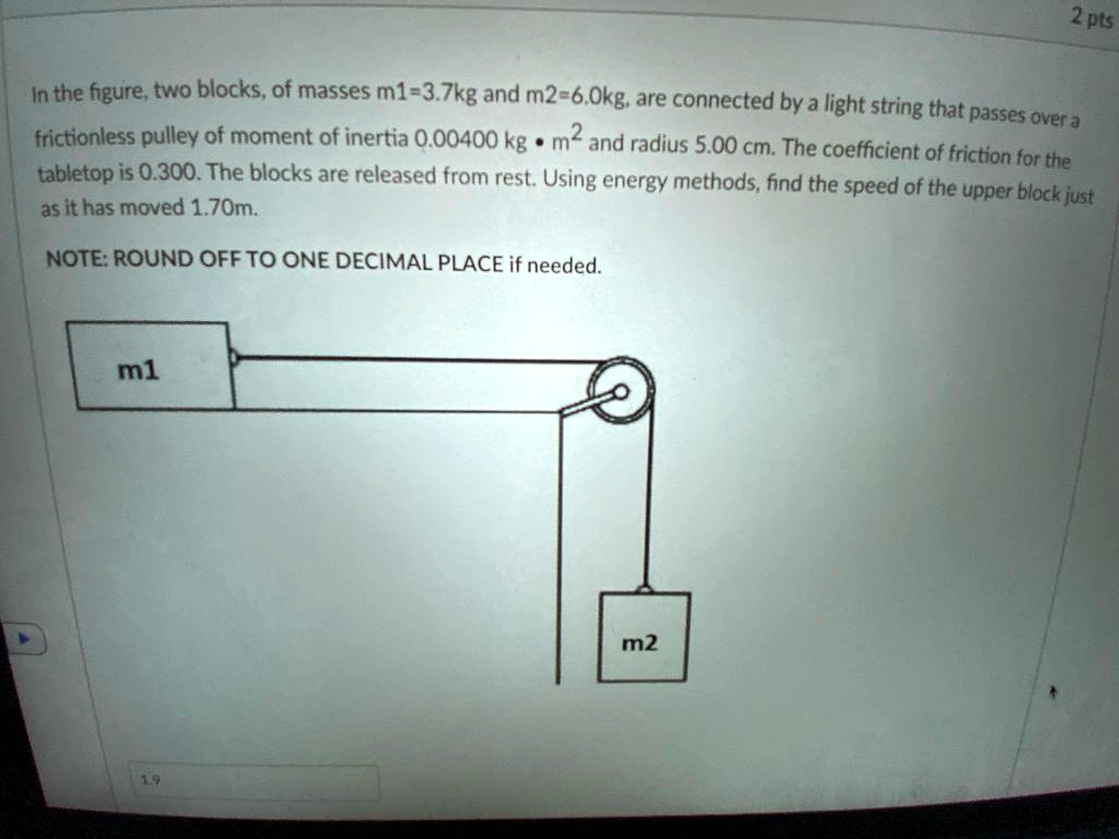 Solved 2 Pts In The Figure Two Blocks Of Masses Mi 3 7kg And M2 6
