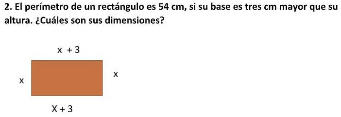 el perimetro de un rectangular es 54 cm su base 3 cm mayor que su ...